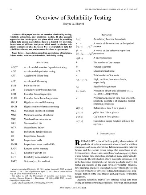 Pdf Overview Of Reliability Testing