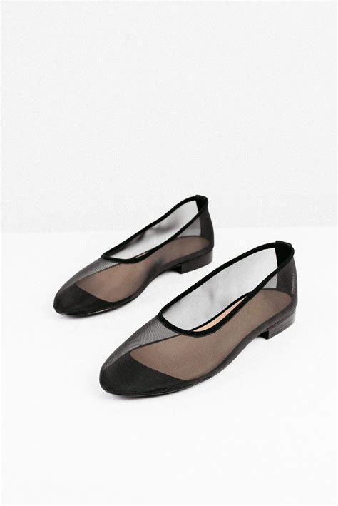 Black Soft Mesh Flats With Almond Closed Toe And Genuine Leather Insole