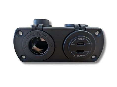 12v Socket With Double C Charger With Double Black Face Plate Campervan Conversion Parts