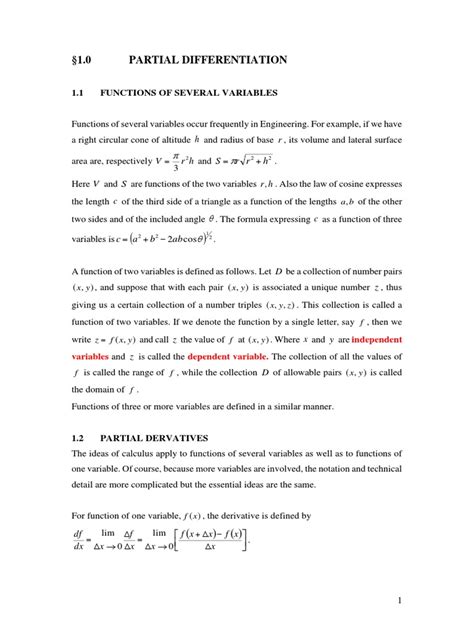 Functions Of Several Variables Partial Differentiation 2 Week 1 Pdf Derivative Variable