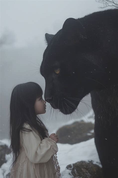 고대 중국에서 소녀와 검은 표범의 친밀한 순간