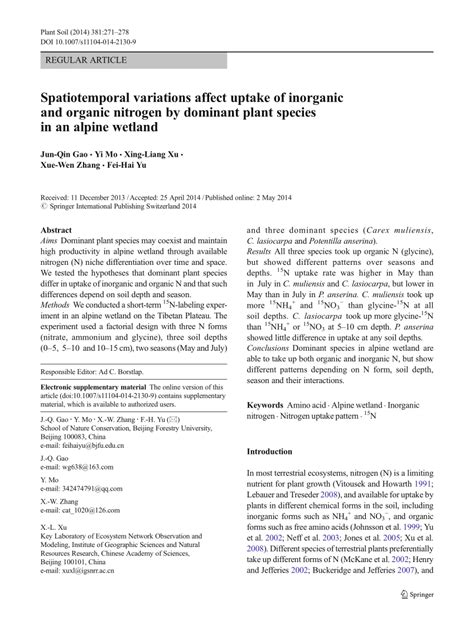 Pdf Spatiotemporal Variations Affect Uptake Of Inorganic And Organic Nitrogen By Dominant