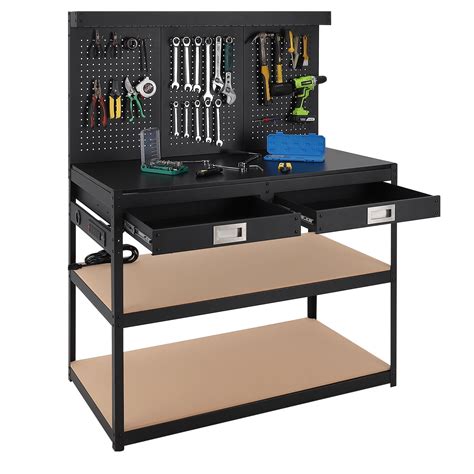 Workbench 48 Inch Workbench With Drawers Pegboard Hooks Usb Sockets