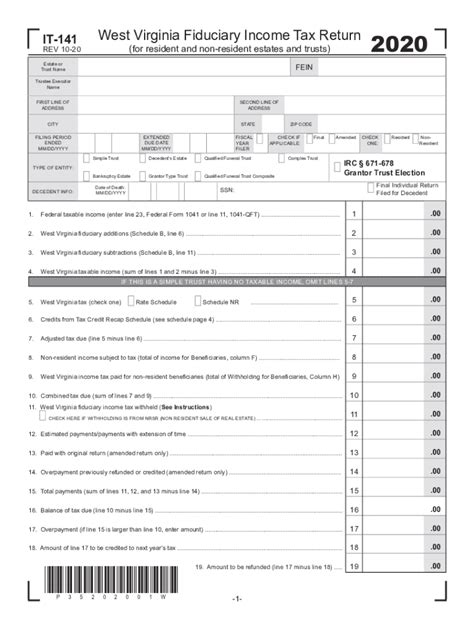 Wv Dor It 141 2020 2021 Fill Out Tax Template Online Us Legal Forms