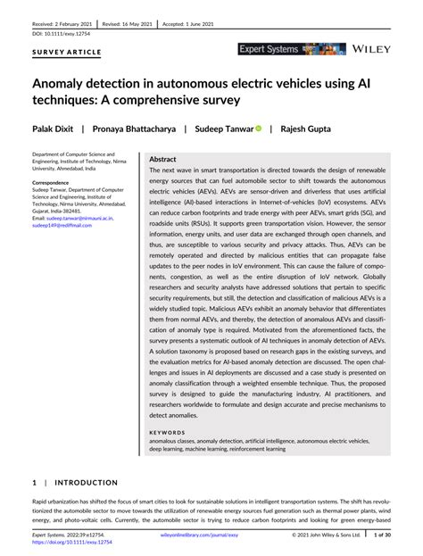 Anomaly Detection In Autonomous Electric Vehicles Using Ai Techniques