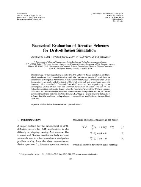 Pdf Numerical Evaluation Of Iterative Schemes For Drift Diffusion