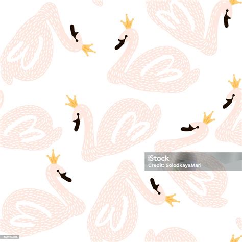 백조 공주와 함께 완벽 한 유치 한 패턴입니다 창의적인 보육 배경입니다 아이 디자인 직물 포장지 벽지 섬유 의류에 대 한 완벽 한 백조에 대한 스톡 벡터 아트 및 기타