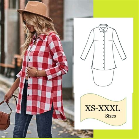 Patron De Couture De Chemise Pdf Chemise à Ourlet Bas Et Etsy France