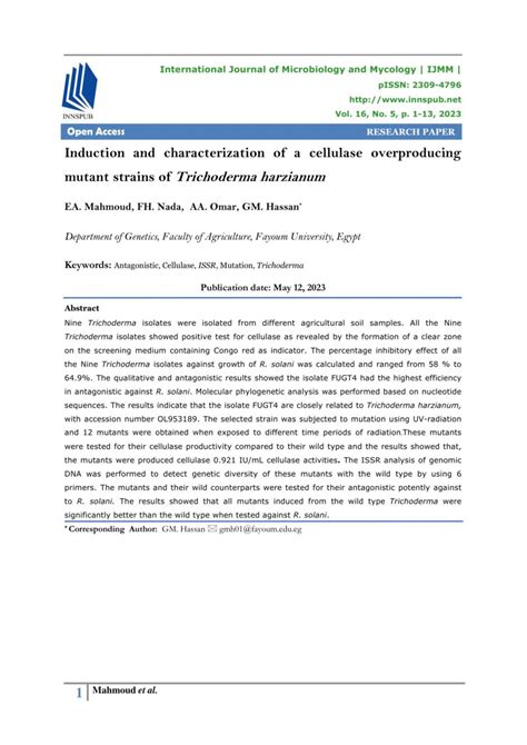 Induction And Characterization Of A Cellulase Overproducing Mutant
