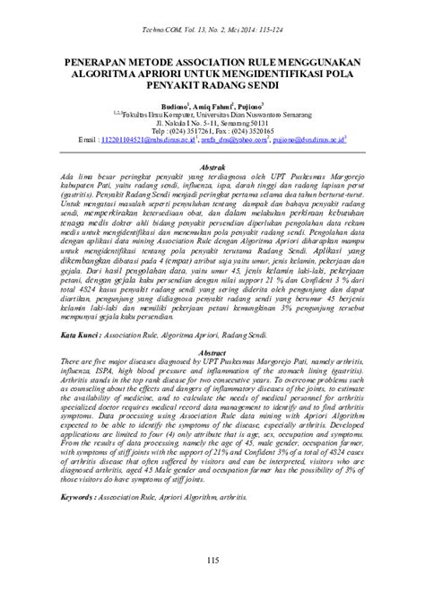 Pdf Penerapan Metode Association Rule Menggunakan Algoritma Apriori Untuk Mengidentifikasi