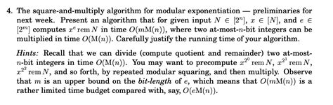 solved the square and multiply algorithm for modular