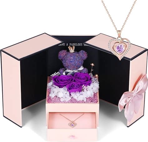 Idfalkfd Preserved Rose Ts Set Includes 925 Sterling Silver Necklace With Double