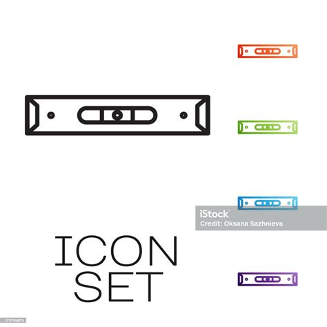 흰색 배경에 격리 된 검은 선 건설 버블 레벨 아이콘입니다 워터파스 측정 기기 측정 장비 다채로운 아이콘 세트입니다 벡터