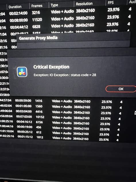 Critical Exception While Generating Proxies Davinciresolve