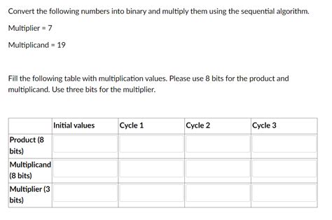 solved multiplier 7 multiplicand 19 fill the following