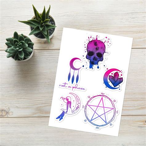 Witchy Bisexual Sticker Sheet Bi Pride Flag Colors Pentagram Pentacle