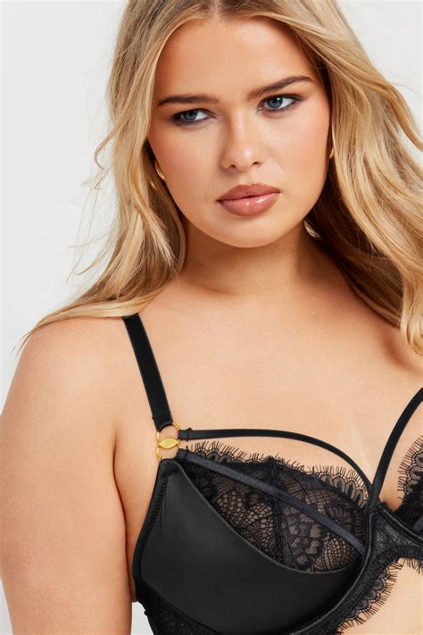 Yours Plus Size Black Lace Strap Detail Satin Underwired Bra Yours