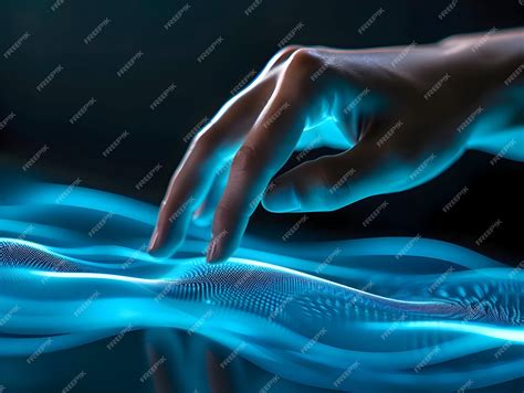 Premium Ai Image Modern Technology Screen Computer Hand Touching The Ai Display Blue Color