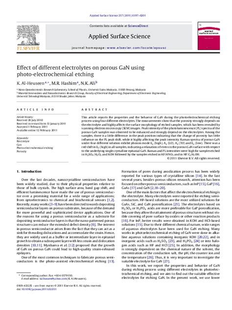 Pdf Effect Of Different Electrolytes On Porous Gan Using Photo Electrochemical Etching