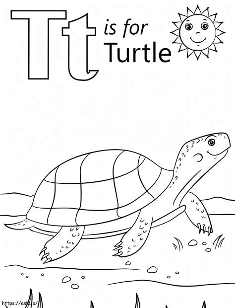Turtle Letter T Coloring Page