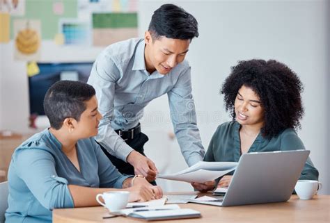 Business Team Laptop And Creative Research Collaboration Or Data Analysis In Modern Office