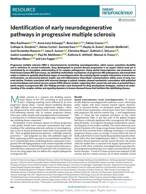 Identification Of Early Neurodegenerative Pathways In Progressive Multiple Sclerosis Request Pdf