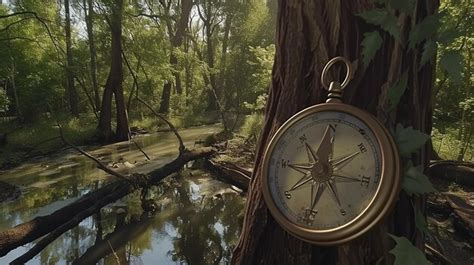 Compass In The Forest Premium Ai Generated Image