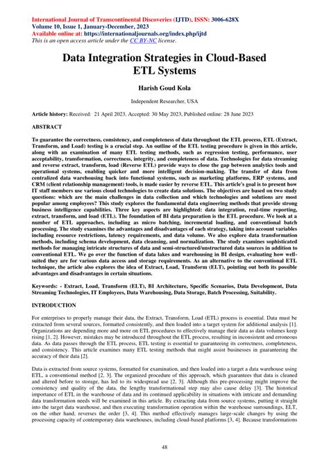 Pdf Data Integration Strategies In Cloud Based Etl Systems
