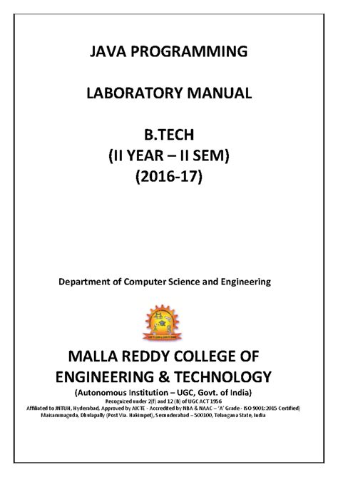 Cse Ii Ii Semjp Lab Manual Java Programming Laboratory Manual B Ii