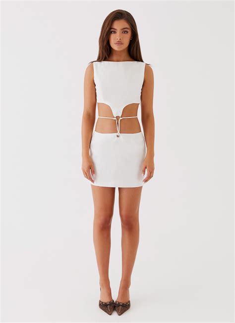 Ryann Cut Out Mini Dress White Peppermayo
