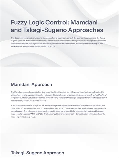 Fuzzy Logic Control Mamdani And Takagi Sugeno Approaches Pdf Fuzzy