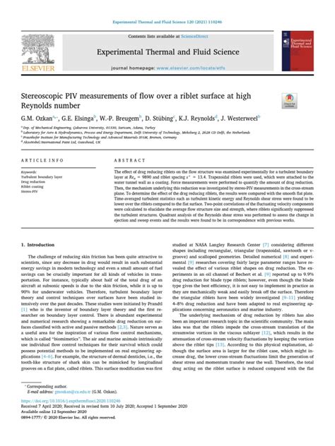 Piv Measurements Of Flow Over A Riblet Surface Pdf Turbulence