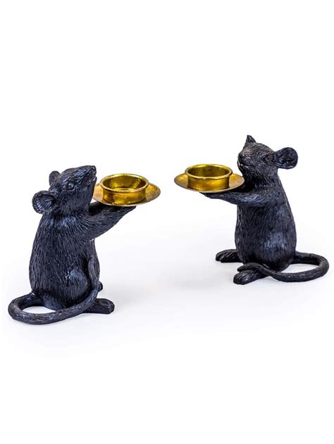 Pair Of Mouse Candle Holders Mice Tealight Holders 15cm Candle