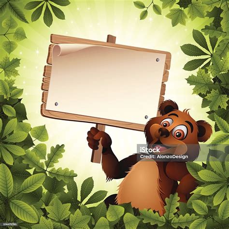 Beruang Memegang Tanda Kayu Ilustrasi Stok Unduh Gambar Sekarang