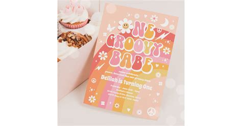 One Groovy Babe Peace Love Party Rainbow Birthday Invitation Zazzle