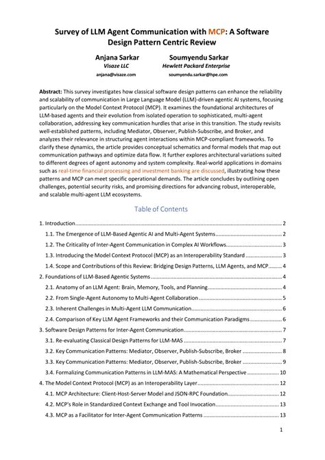Pdf Survey Of Llm Agent Communication With Mcp A Software Design