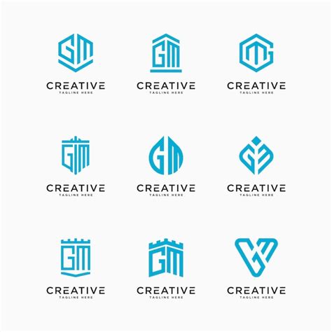 Modelo definir letras iniciais do ícone do logotipo gm vetor Vetor Premium