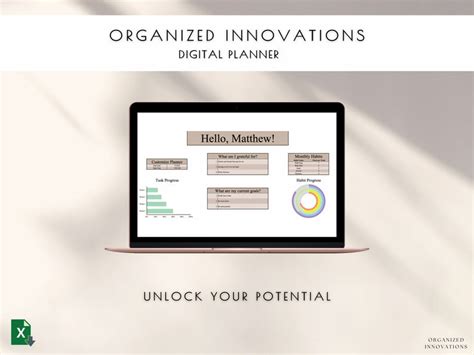 Digital Planner Excel Template Personal Planner Daily Planner