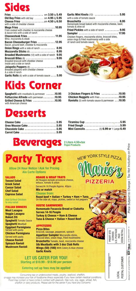 Marios Pizza Menu Marios Pizza