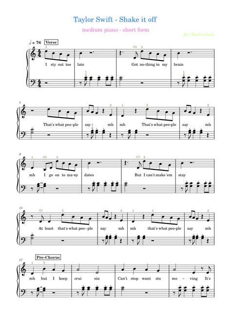 Shake It Off Taylor Swift Sheet Music For Piano Solo