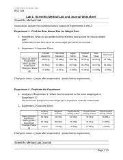 Lab 1 Click Here To Enter Text BSC 108 Lab 1 Scientific Method Lab