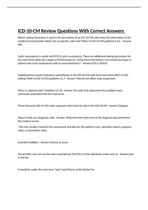 ICD CM Review Questions With Correct Answers ICD CM Stuvia US