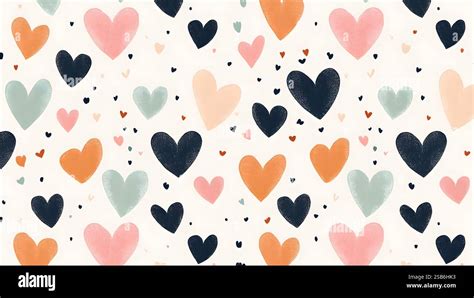 Seamless Pattern Of Small Evenly Spaced Hearts In Muted Pastel Tones On