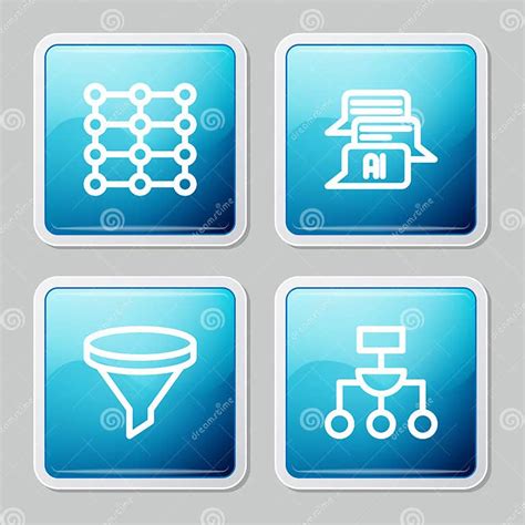 Set Line Neural Network Chat Bot Funnel Filter And Algorithm Icon Vector Stock Vector