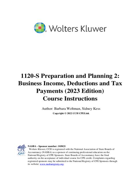 Fillable Online 1120 S Preparation And Planning 2 This Course Reviews