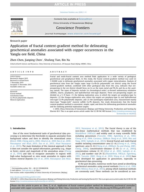 Pdf Application Of Fractal Content Gradient Method For Delineating Geochemical Anomalies
