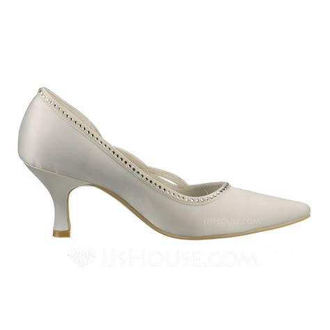 Womens Satin Spool Heel Closed Toe Pumps With Rhinestone 047060739