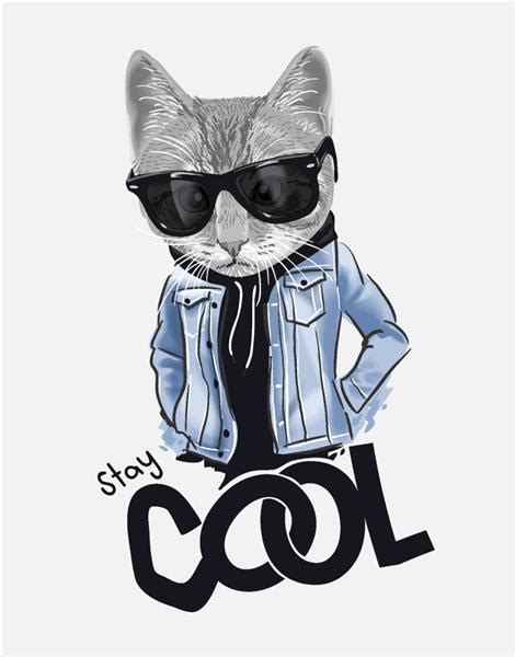 شعار اقامت سرد با گربه در عینک آفتابی و تصویر ژاکت جین 1628609