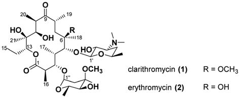 Chemical Structures Of Clarithromycin And Erythromycin Reprinted With