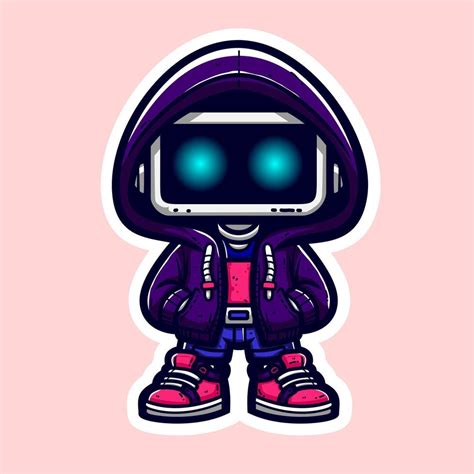 Cute Robot Wearing Hoodie And Sneaker Illustration 44013810 Vector Art